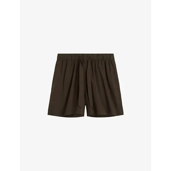 TEKLA Striped Cotton-poplin Shorts - Coffee