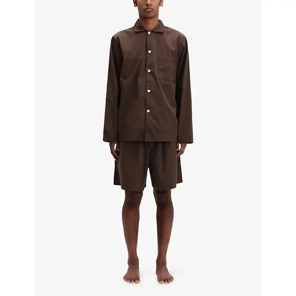 TEKLA Striped Cotton-poplin Shorts - Coffee