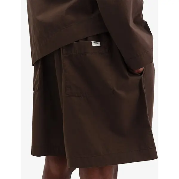 TEKLA Striped Cotton-poplin Shorts - Coffee
