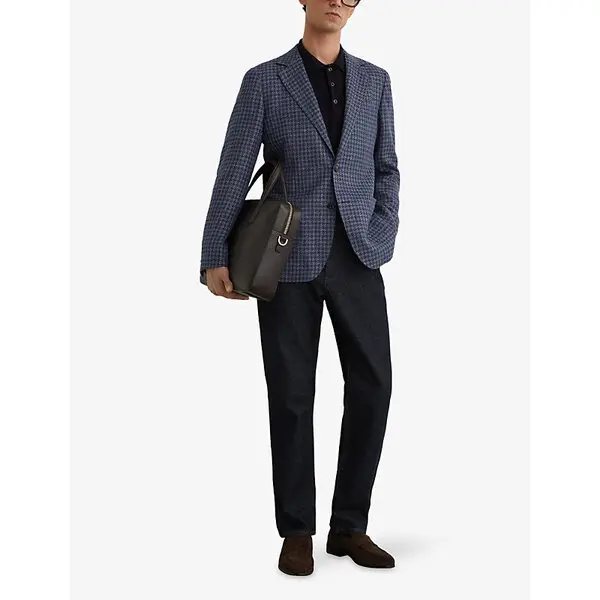 REISS Romana Notch-lapel Dogtooth Wool And Linen Blazer