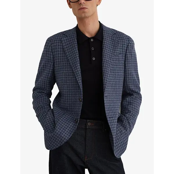 REISS Romana Notch-lapel Dogtooth Wool And Linen Blazer