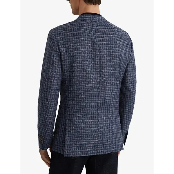 REISS Romana Notch-lapel Dogtooth Wool And Linen Blazer