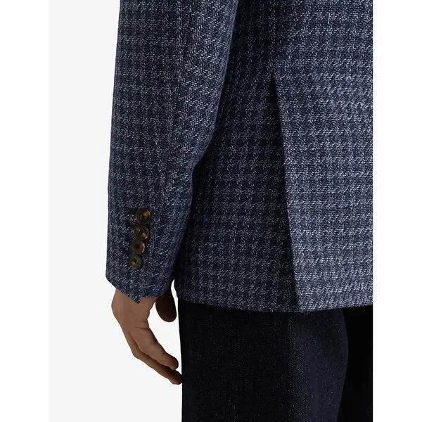 REISS Romana Notch-lapel Dogtooth Wool And Linen Blazer