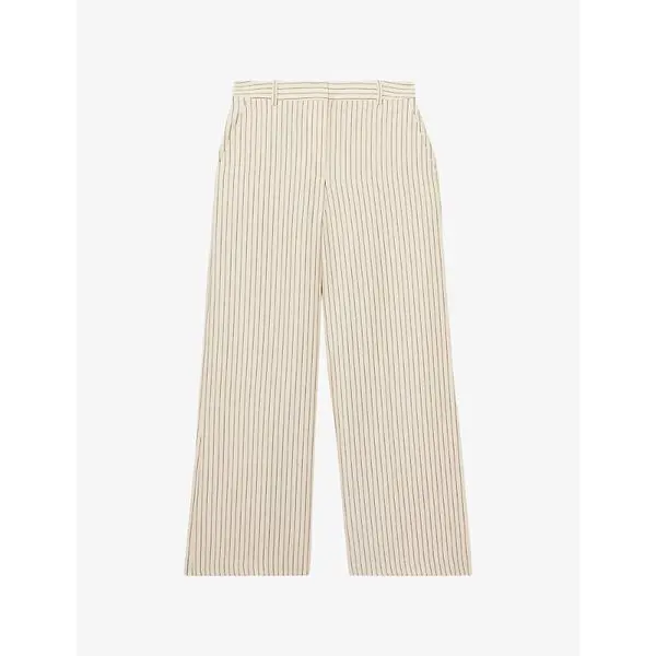 REISS Wide-leg High-rise Pinstriped Trousers - Cream Black