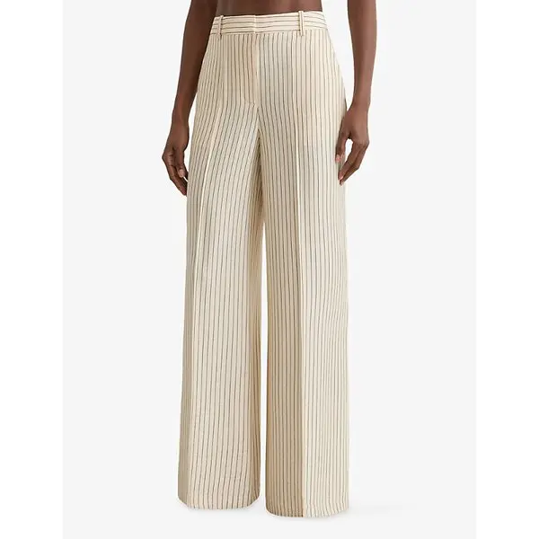 REISS Wide-leg High-rise Pinstriped Trousers - Cream Black
