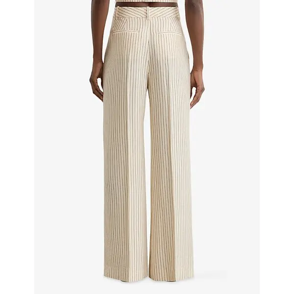 REISS Wide-leg High-rise Pinstriped Trousers - Cream Black
