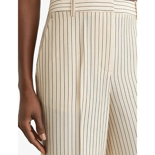 REISS Wide-leg High-rise Pinstriped Trousers - Cream Black