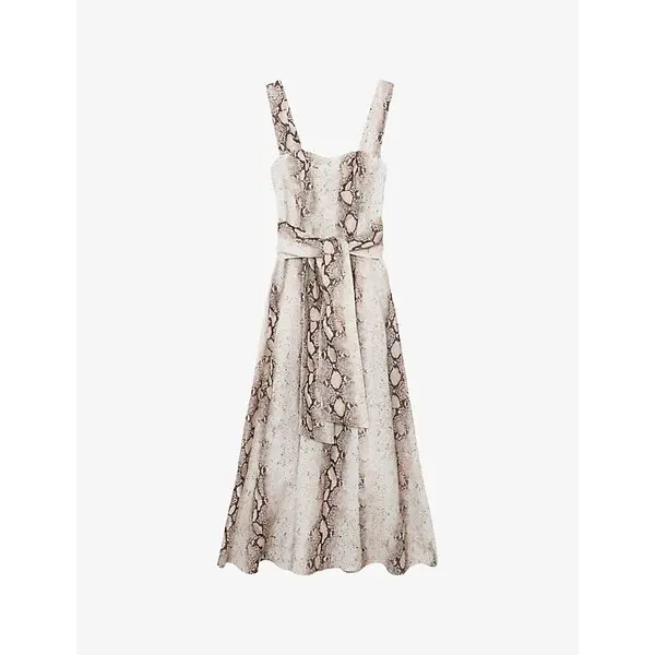 REISS Amy Snake-print Linen-blend Midi Dress