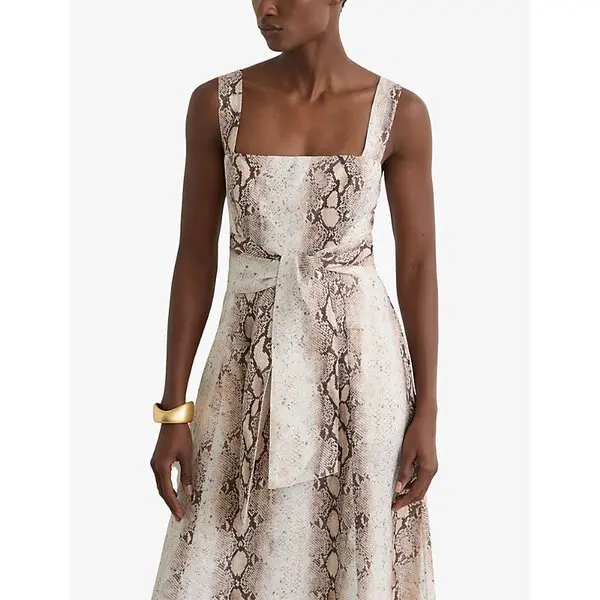 REISS Amy Snake-print Linen-blend Midi Dress