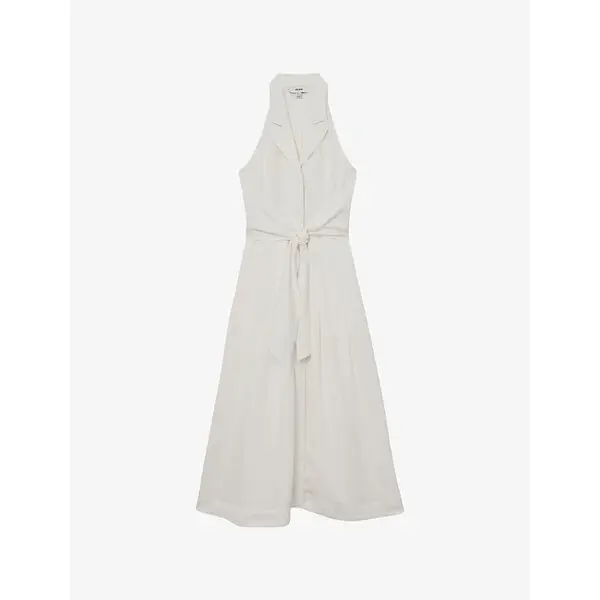 REISS Halterneck Woven Midi Dress - Ivory