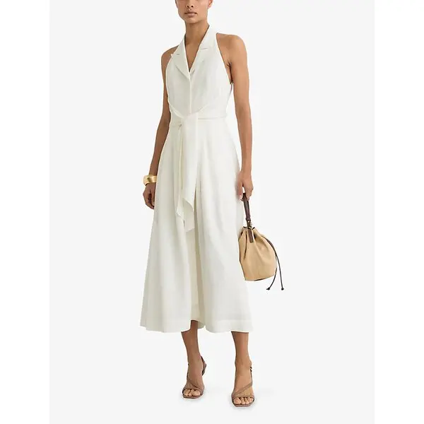 REISS Tor Halterneck Woven Midi Dress - Ivory