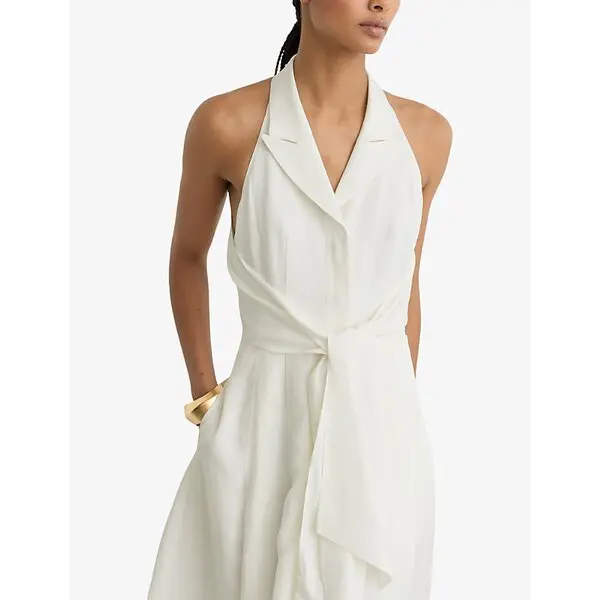 REISS Tor Halterneck Woven Midi Dress - Ivory