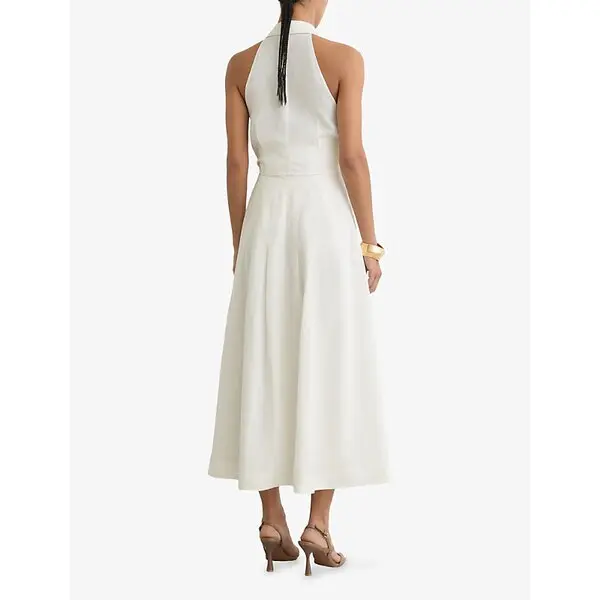 REISS Tor Halterneck Woven Midi Dress - Ivory