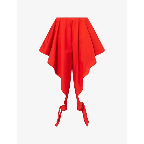 Alaïa Ruffled Open-seam Cotton Trousers - Orange Sanguine