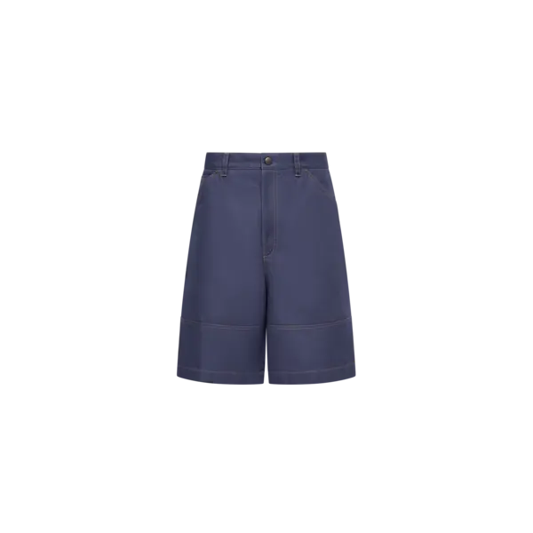 Moncler Linen And Cotton Gabardine Cargo Shorts - Blue