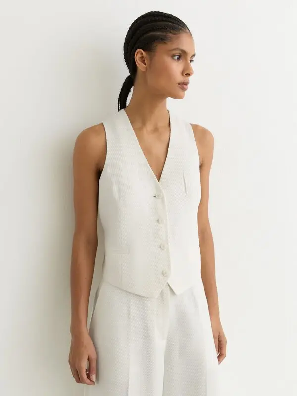 REISS Alyx Linen-blend Tailored Waistcoat