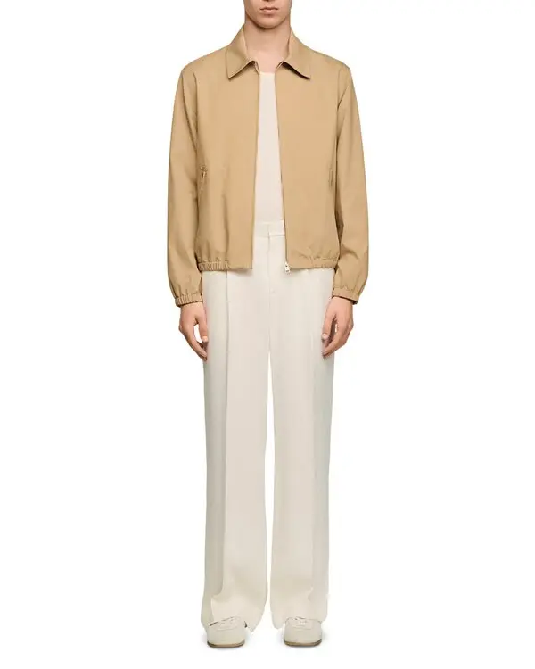 Sandro Classic Fit Zip Up Jacket - Sand