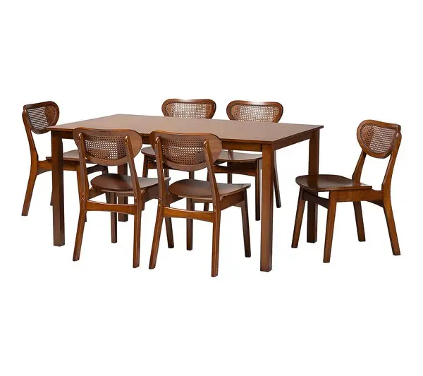BAXTON STUDIO Jeriah Wood And Rattan 7-piece Di Ning Set - One-color