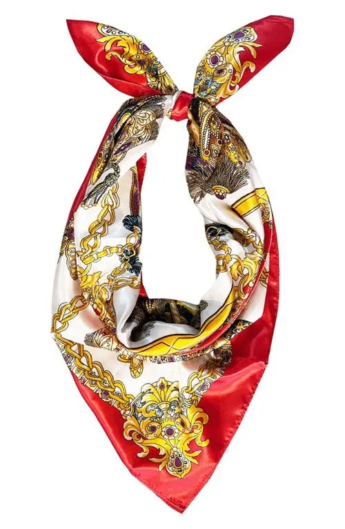 PETIT MOMENTS Chain Print Square Scarf - Red/gold