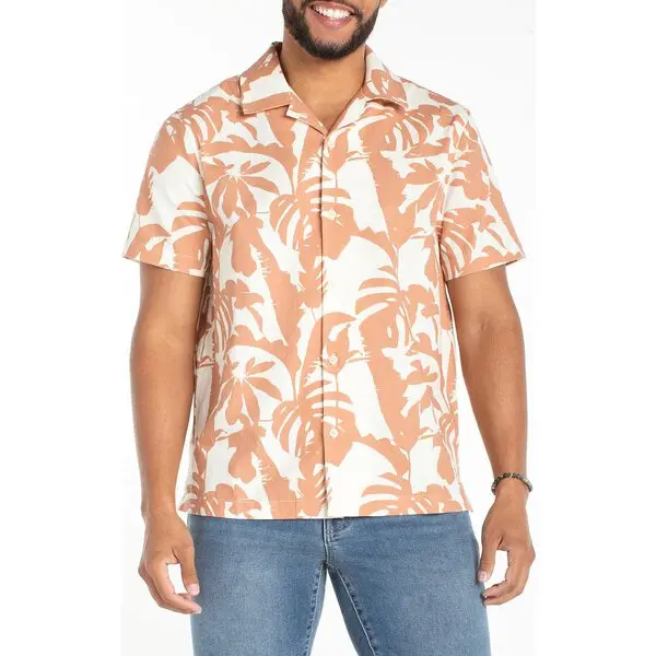 LIVERPOOL Tropical Print Cotton & Linen Camp Shirt