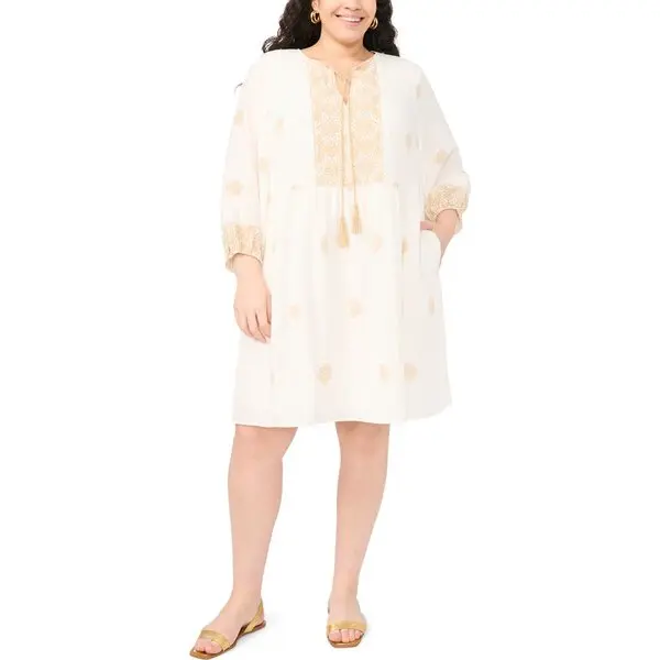 Vince Camuto Medallion Print Split-neck Minidress
