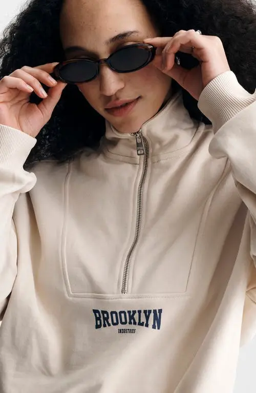Brooklyn Industries Oversized Half-zip Cotton Sweatshirt - Sandshell