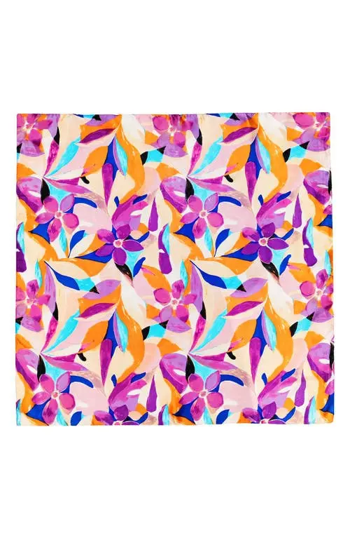 PETIT MOMENTS Abstract Floral Satin Scarf - Purple Multi