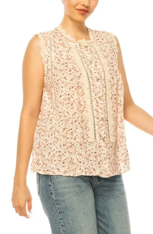 A COLLECTIVE STORY Disty Floral Lace Trim Top