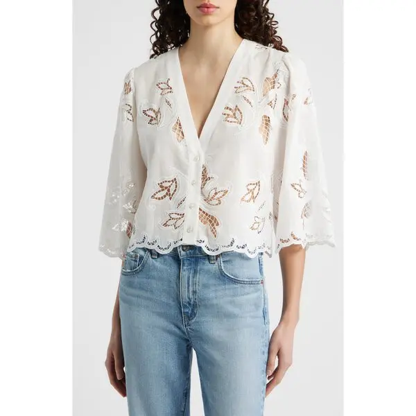 CISSA Floral Lace Button-up Shirt
