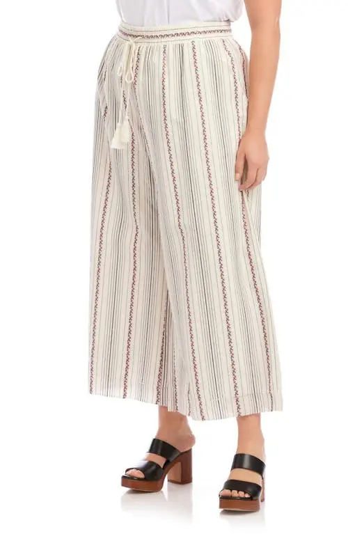 Karen Kane Embroidered Stripe Cotton Drawstring Crop Pants
