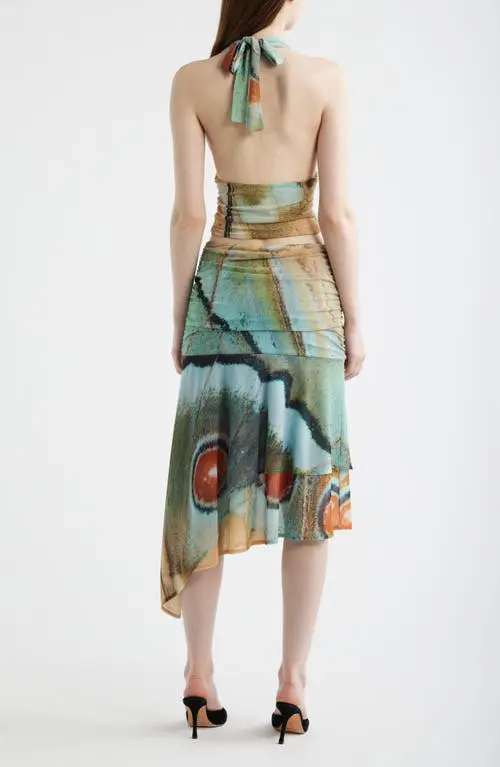 FENERS Festa Print Plunge Halter Neck Crop Top - Marbre