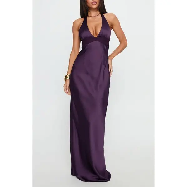 Princess Polly Odyssa Satin Halter Gown - Purple