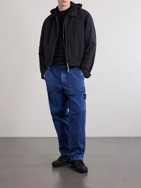 Stone Island Straight-leg Logo-appliquéd Crinkled Trousers