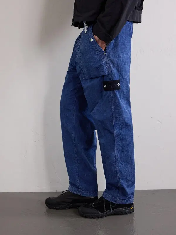 Stone Island Straight-leg Logo-appliquéd Crinkled Trousers