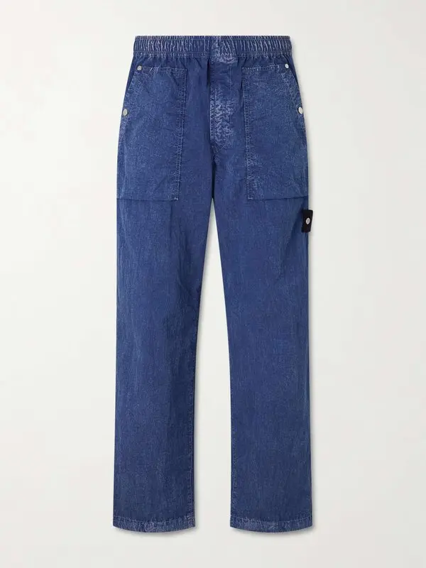 Stone Island Straight-leg Logo-appliquéd Crinkled Trousers