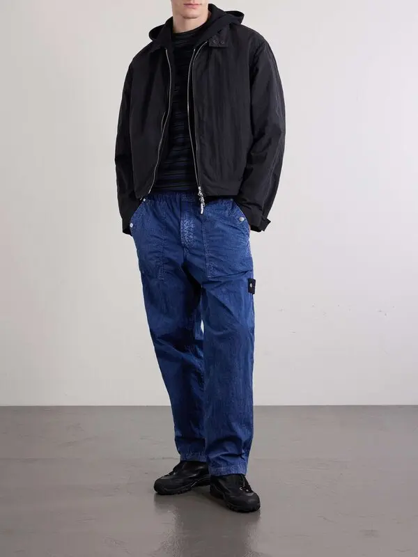 Stone Island Straight-leg Logo-appliquéd Crinkled Trousers