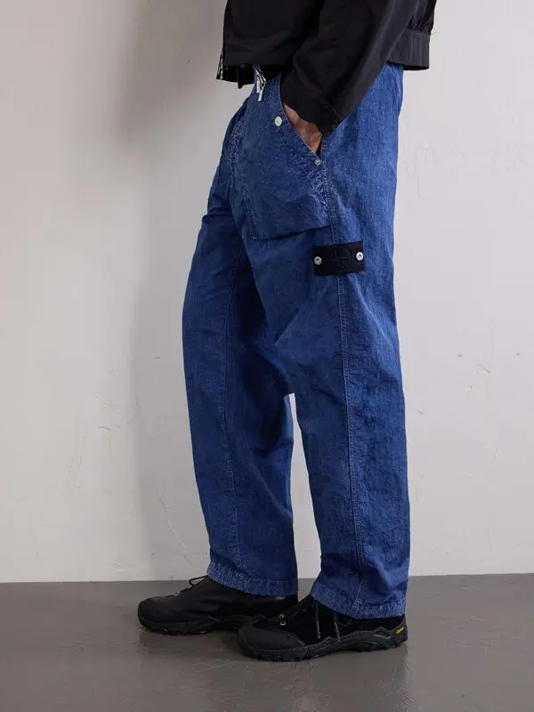 Stone Island Straight-leg Logo-appliquéd Crinkled Trousers