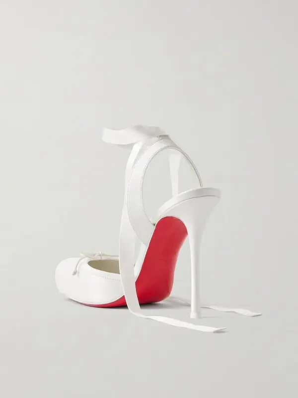 CHRISTIAN LOUBOUTIN Cassia Lace Up Squared Toe Ballerina Pumps - White