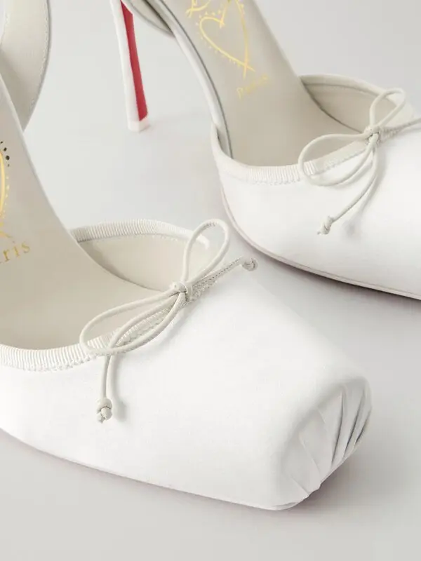 CHRISTIAN LOUBOUTIN Cassia Lace Up Squared Toe Ballerina Pumps - White