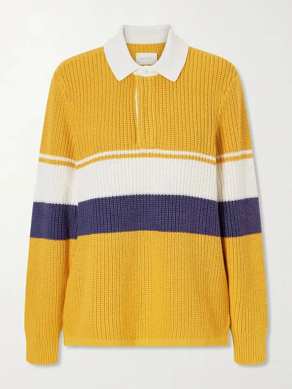 Aimé Leon Dore Striped Ribbed-knit Cotton Polo Shirt - Yellow