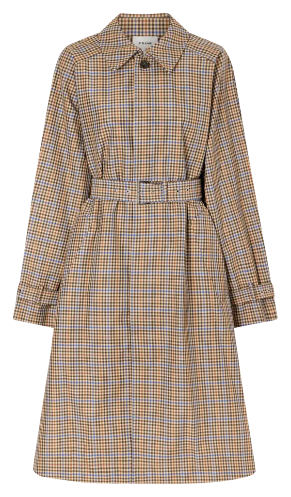 FRAME Belted Checked Cotton-blend Trench Coat - Brown