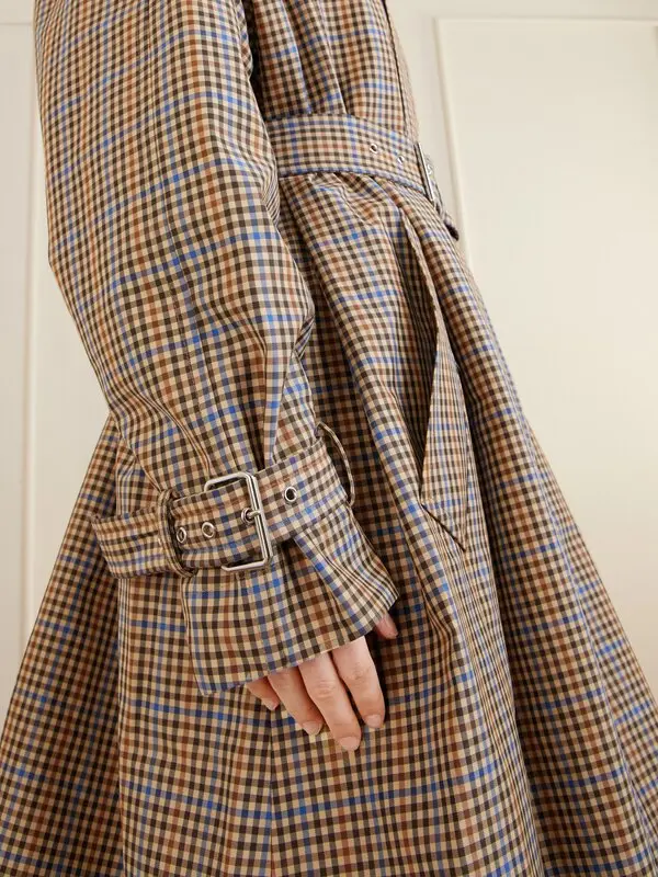 FRAME Belted Checked Cotton-blend Trench Coat - Brown