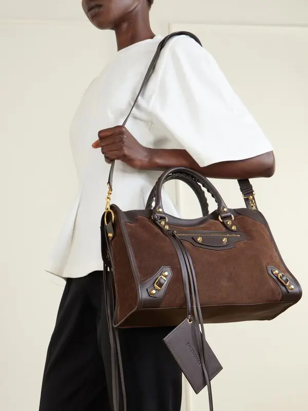 Balenciaga Le City Studded Shoulder Bag - Brown