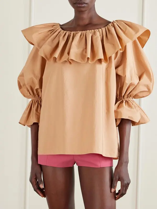 Chloé Ruffled Cotton-poplin Top - Neutrals