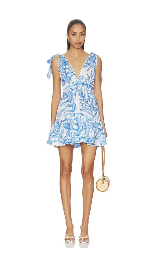 Poupette St Barth Cara Mini Dress - Blue Palm Leaf