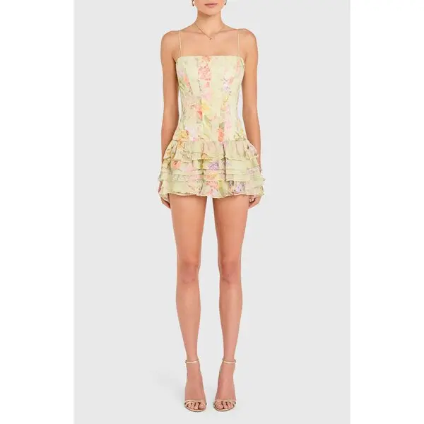Amanda Uprichard Laureline Floral Print Ruffle Romper - Endive Multi