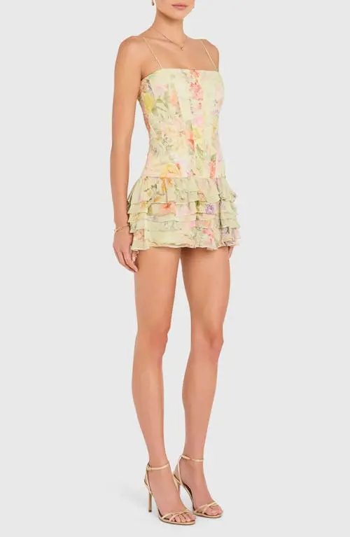 Amanda Uprichard Laureline Floral Print Ruffle Romper - Endive Multi