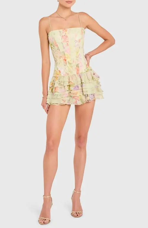 Amanda Uprichard Laureline Floral Print Ruffle Romper - Endive Multi