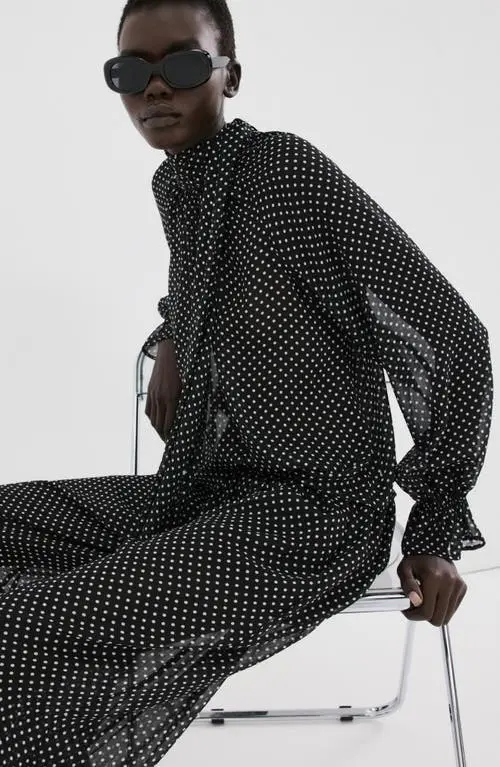 Mango Dot Tie Neck Top