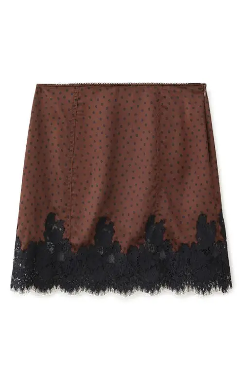 Mango Polka Dot Satin Skirt With Lace Trim - Brown